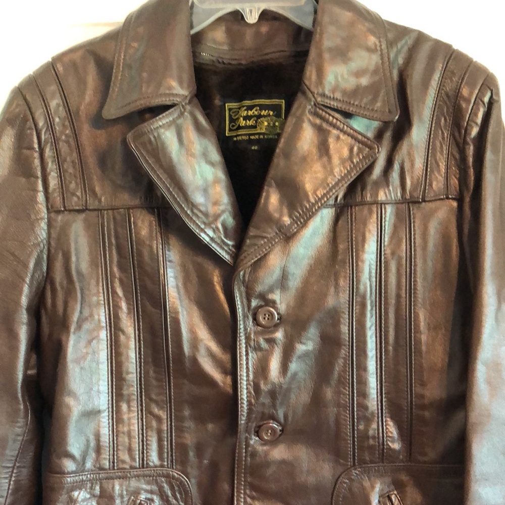 Vintage Harbour Park Brown Leather Jacket Sz 40 - Gem